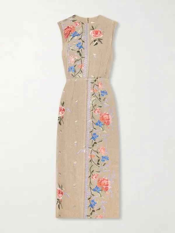 Erdem Embroidered Linen-canvas Midi Dress - Multi