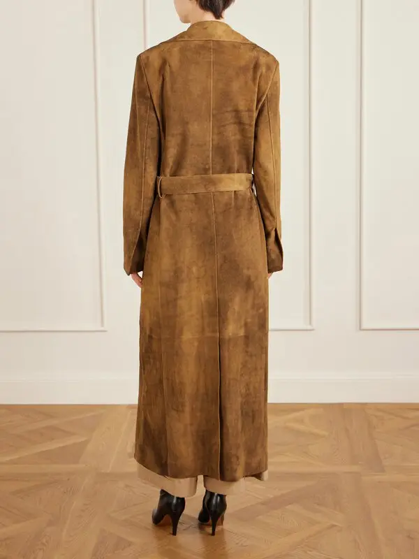 THE ROW Raisa Belted Suede Trench Coat - Brown