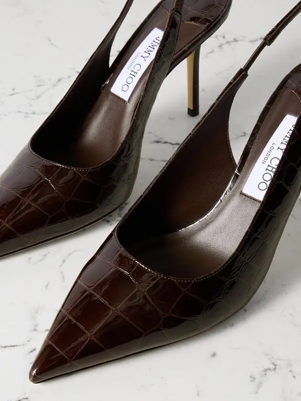 JIMMY CHOO Love 85 Croc-effect Slingback Pumps - Brown