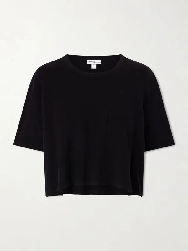 JAMES PERSE Cropped Cotton-blend Jersey T-shirt - Black