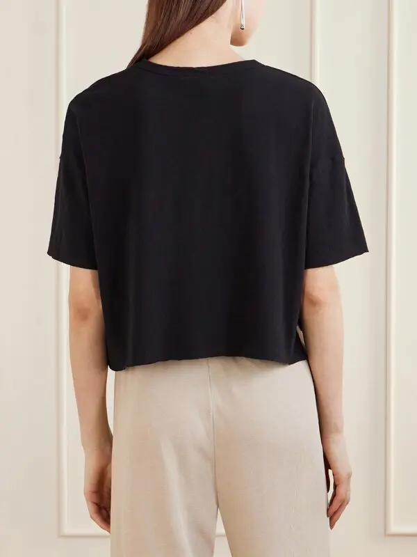 JAMES PERSE Cropped Cotton-blend Jersey T-shirt - Black