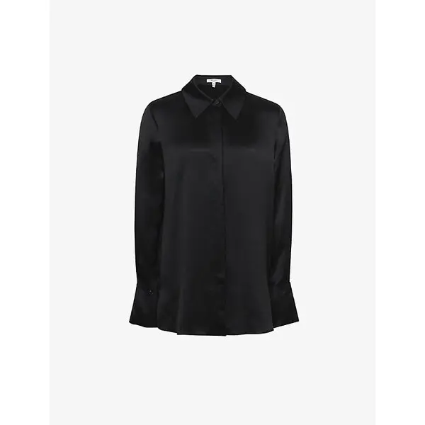 REISS Point-collar Silk Shirt - Black