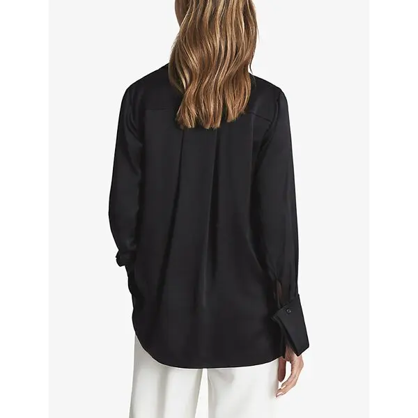 REISS Point-collar Silk Shirt - Black