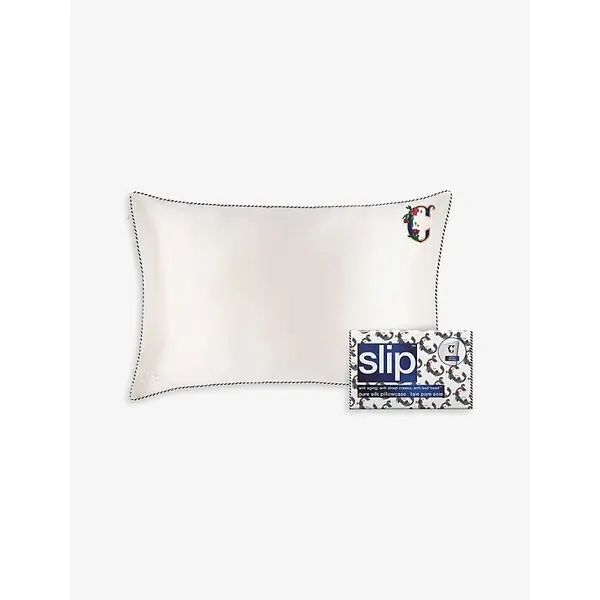 Slip Qun Lttr-mbroidrd Silk Pillowcas 51cm X 76cm - C