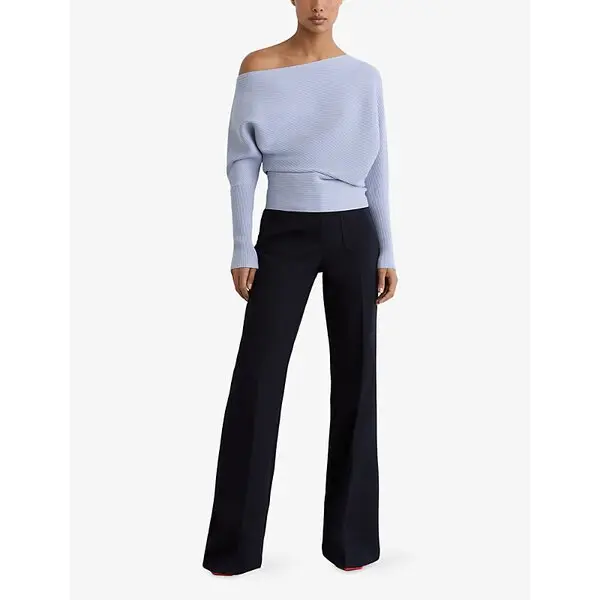 REISS Lorna Draped-neck Asymmetric Stretch-knit Jumper