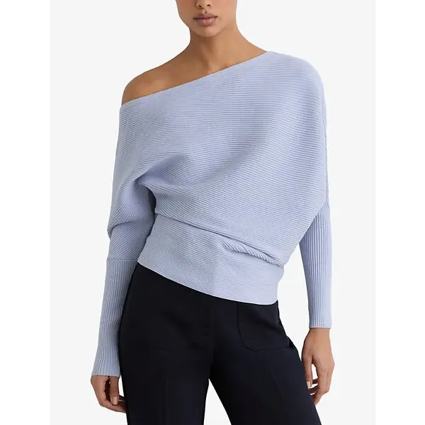 REISS Lorna Draped-neck Asymmetric Stretch-knit Jumper