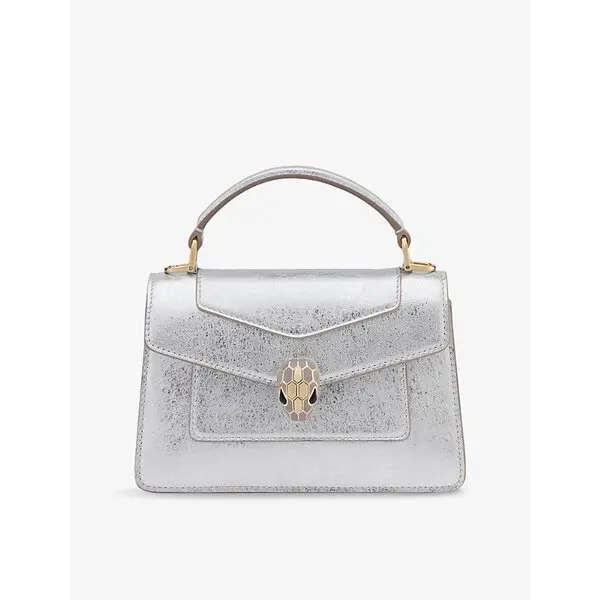 BVLGARI Serpenti Forever Mini Stud-embellished Top-handle Bag - Silver