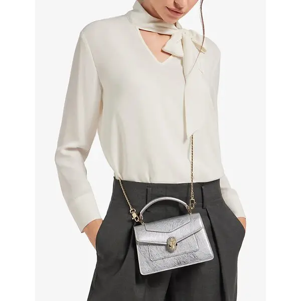 BVLGARI Serpenti Forever Mini Stud-embellished Top-handle Bag - Silver