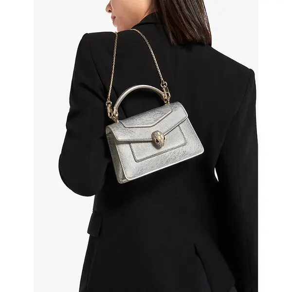 BVLGARI Serpenti Forever Mini Stud-embellished Top-handle Bag - Silver