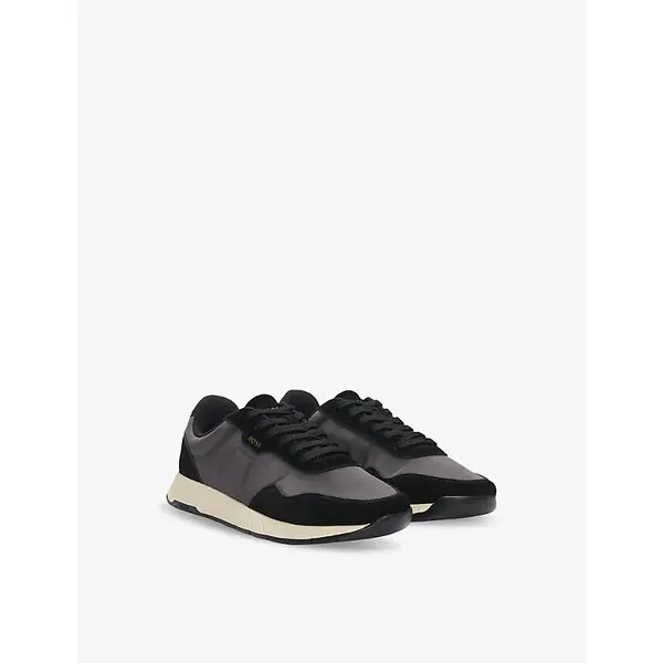 BOSS Brand-print Woven Low-top Trainers - Charcoal