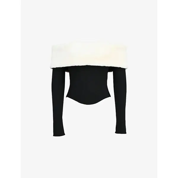 MISTRESS ROCKS Bandeau Faux-fur Corset Top - Black