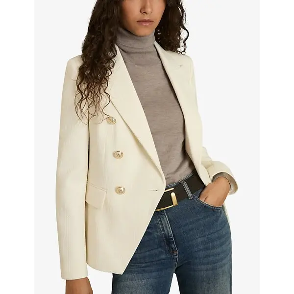 REISS Tally Double-breasted Wool-blend Blazer - White