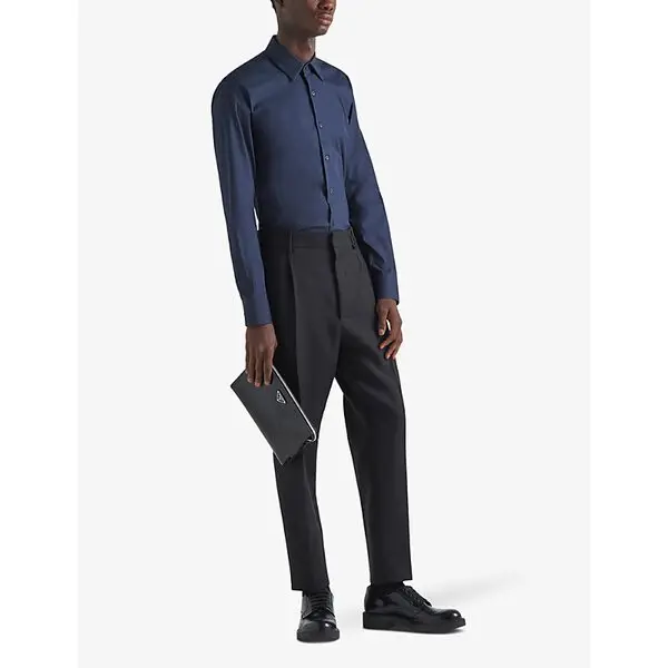 Prada Pearl-embellished Slim-fit Cotton-blend Shirt