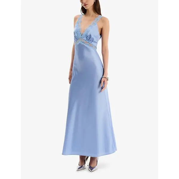 OMNES Aurelia Lace-trim Satin Maxi Dress