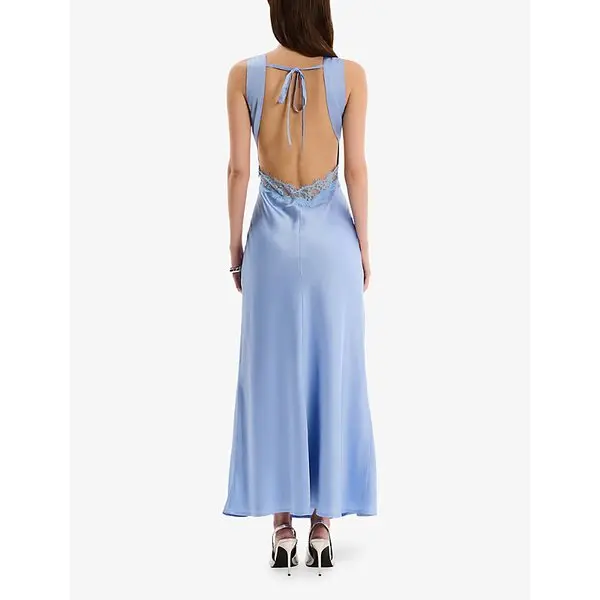 OMNES Aurelia Lace-trim Satin Maxi Dress