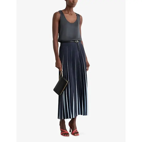 REISS Ruby Sleeveless Stretch-silk Top - Navy