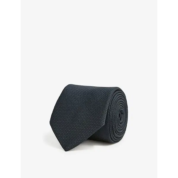 REISS Ceremony Textured Silk Tie - Navy