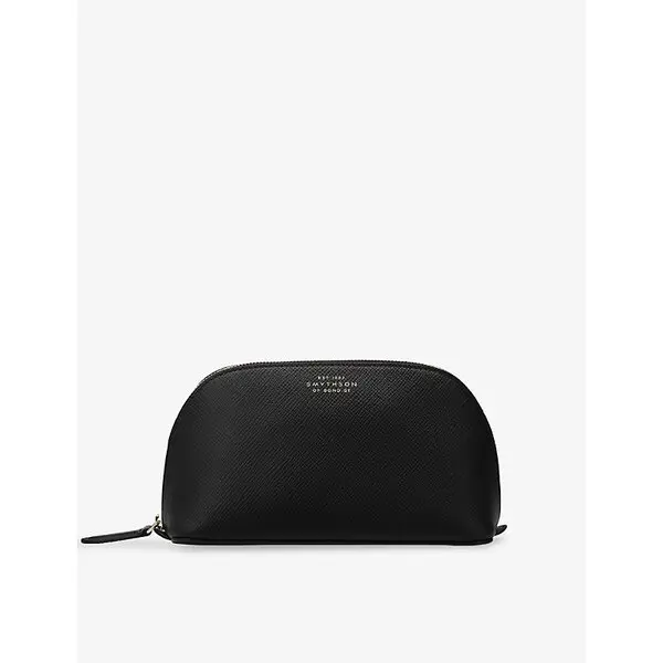 Smythson Foil-text Print Leather Cosmetic Case - Black