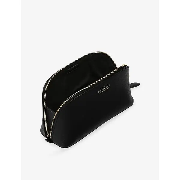 Smythson Foil-text Print Leather Cosmetic Case