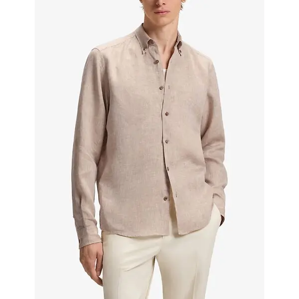 BOSS Regular-fit Long-sleeve Linen Shirt - Medium Beige