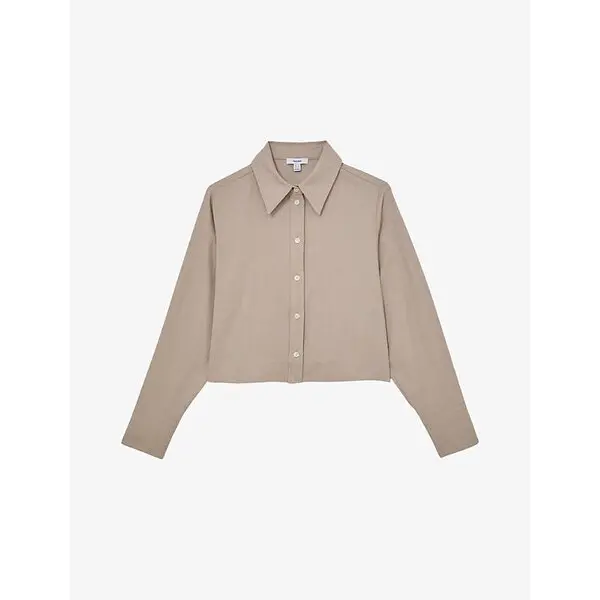 REISS Caylan Cropped Cotton And Wool-blend Shirt