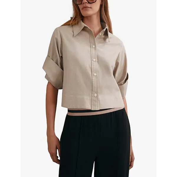 REISS Caylan Cropped Cotton And Wool-blend Shirt