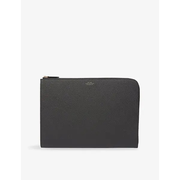 Smythson Panama Small Leather Laptop Case 24.5cm X 34cm - Black