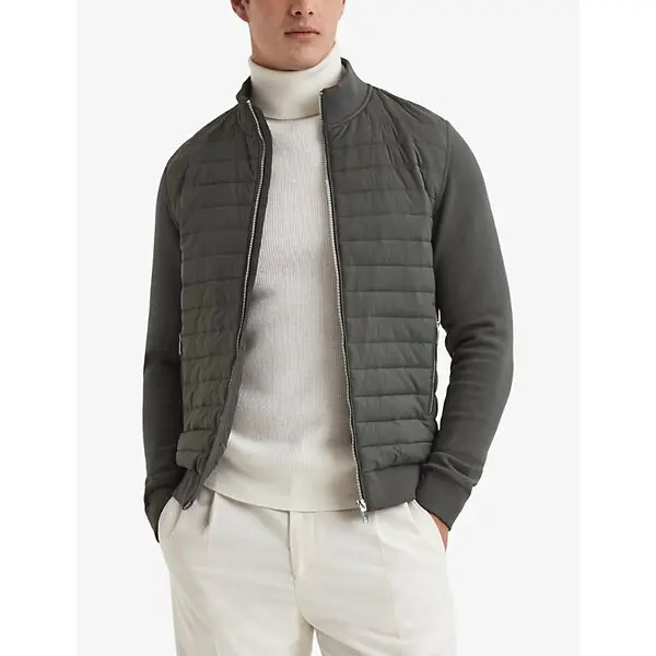 REISS Quilted Knit Cotton-blend Jacket - Sage