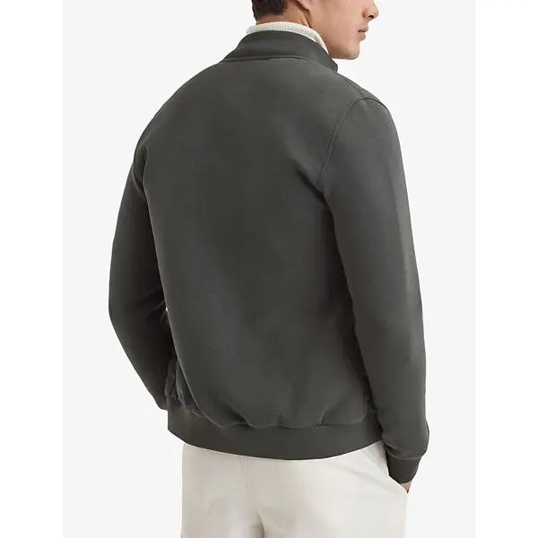 REISS Quilted Knit Cotton-blend Jacket - Sage