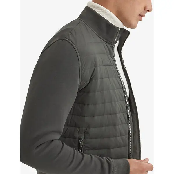 REISS Quilted Knit Cotton-blend Jacket - Sage