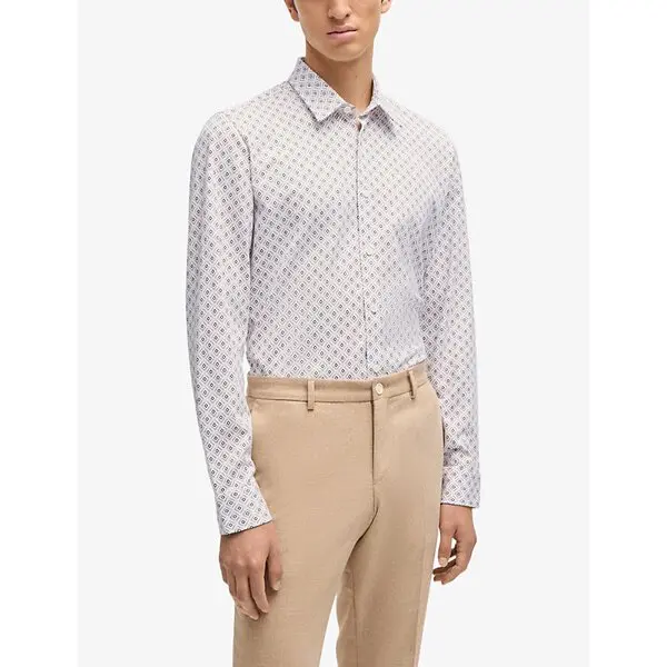 BOSS Printed Slim-fit Cotton-blend Jersey Shirt
