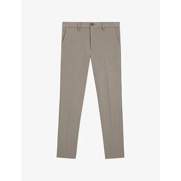 BOSS Herringbone Slim-leg Stretch-woven Trousers - Open Brown