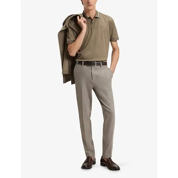 BOSS Herringbone Slim-leg Stretch-woven Trousers - Open Brown