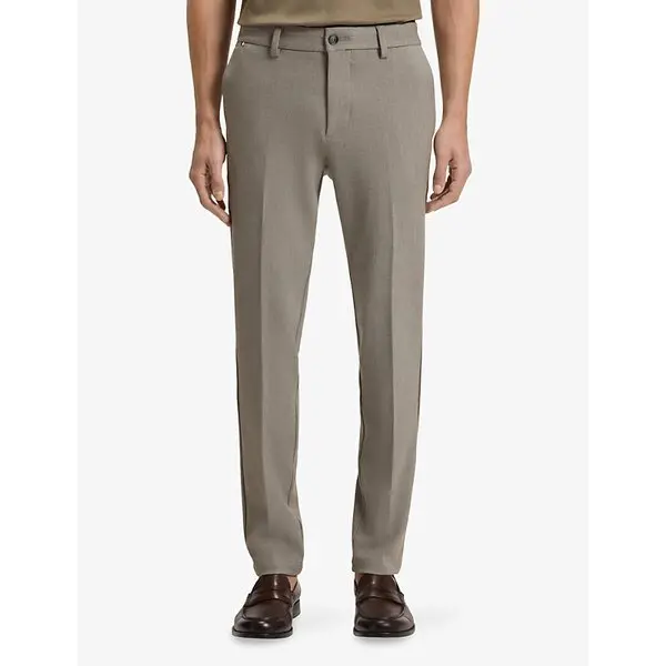 BOSS Herringbone Slim-leg Stretch-woven Trousers - Open Brown