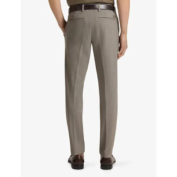 BOSS Herringbone Slim-leg Stretch-woven Trousers - Open Brown
