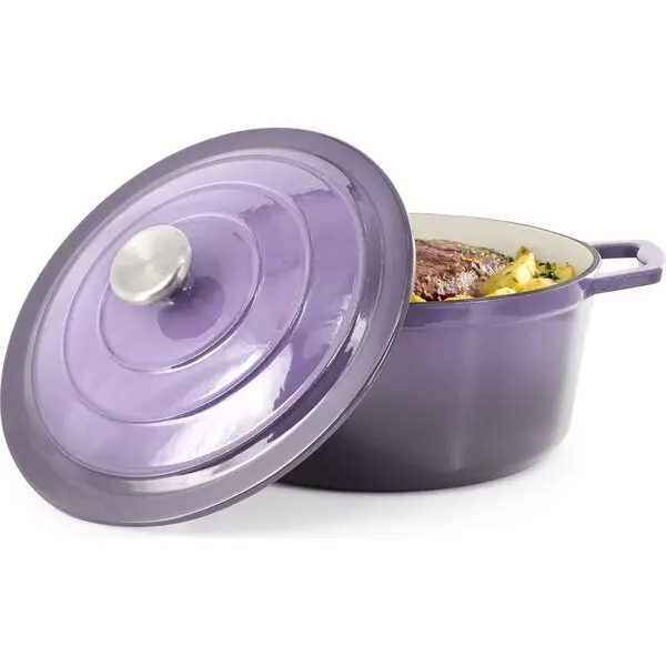 MEGACHEF 5 Quarts Round Enameled Cast Iron Casserole With Lid - Purple
