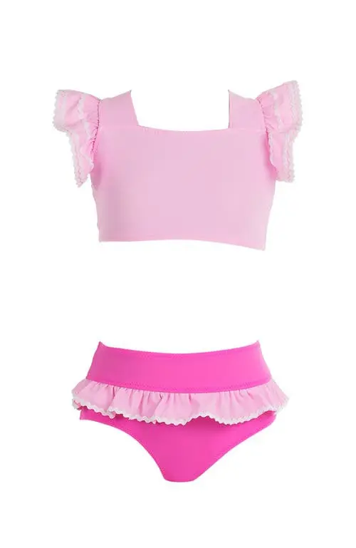 NESSI BYRD Ruffled Square-neck Two-piece Swimsuit - Pink