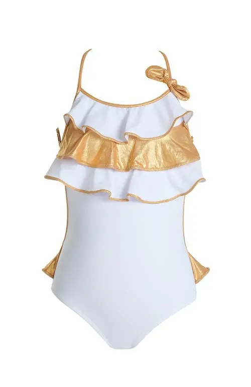NESSI BYRD Triple Ruffled Maillot - White