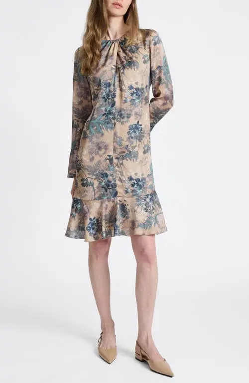 Santorelli Drake Long Sleeve Ruffled Skirt Shift Dress - Dune