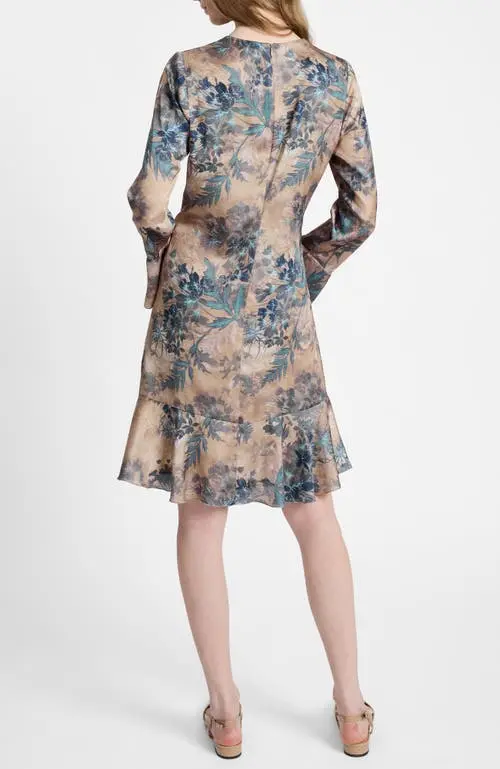 Santorelli Drake Long Sleeve Ruffled Skirt Shift Dress - Dune