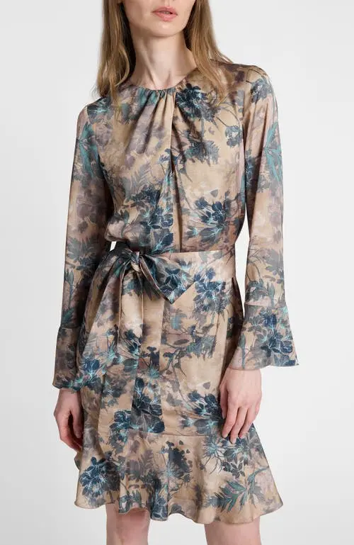 Santorelli Drake Long Sleeve Ruffled Skirt Shift Dress - Dune