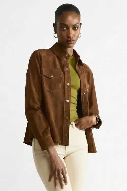 FURNIQ UK Juliet Suede Shirt - Chestnut