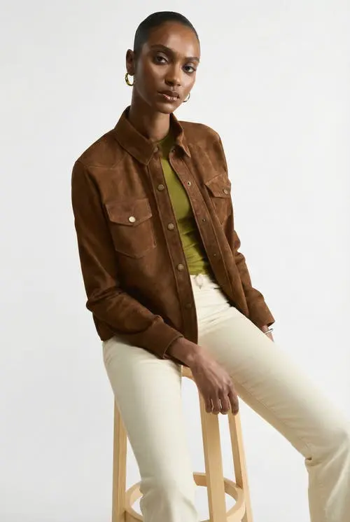 FURNIQ UK Juliet Suede Shirt - Chestnut