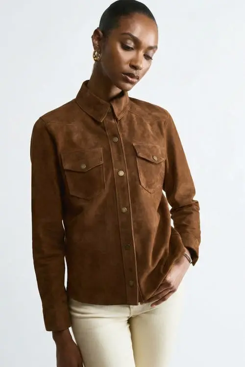 FURNIQ UK Juliet Suede Shirt - Chestnut