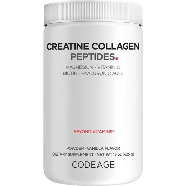 CODEAGE Creatine Collagen Peptides, Biotin, Magnesium, Hyaluronic Acid, Vit C - White