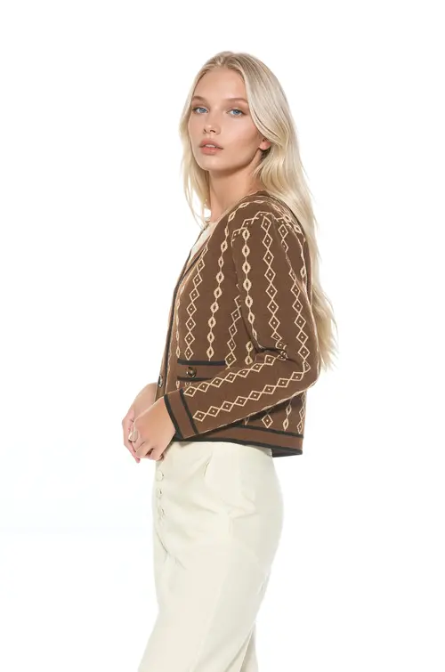 ALEXIA ADMOR Briar Collegiate Contrast Trim Cardigan - Brown