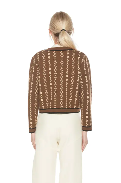 ALEXIA ADMOR Briar Collegiate Contrast Trim Cardigan - Brown