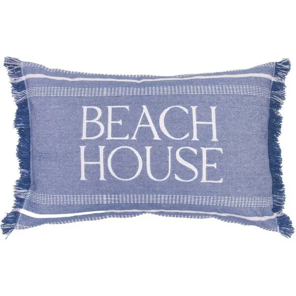 C&F HOME Beach House Striped Embroidered And Fringed Reversible Throw Pillow - Blue