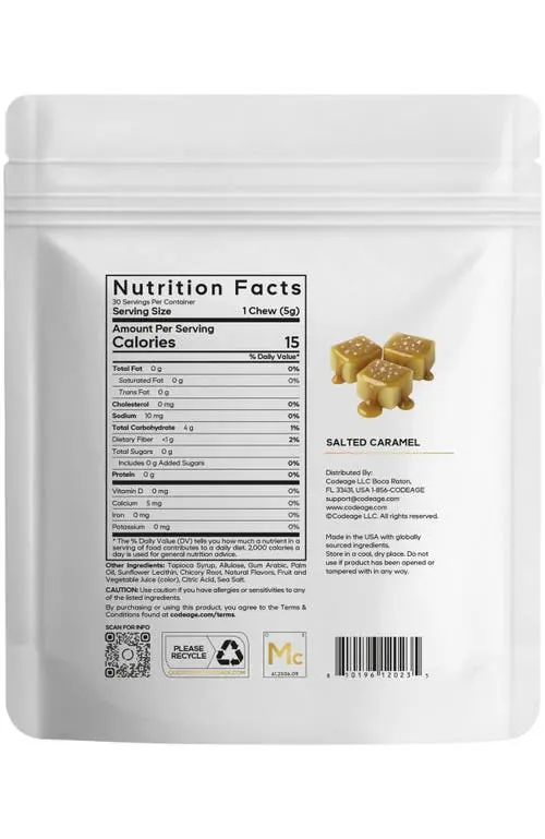 CODEAGE Miracle Candy Salted Caramel, Sugar-free Soft Chews, Allulose - White
