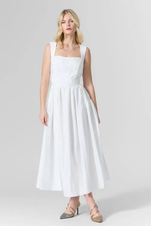 LE FAFO Belted Embroidered Taffeta Midi Dress